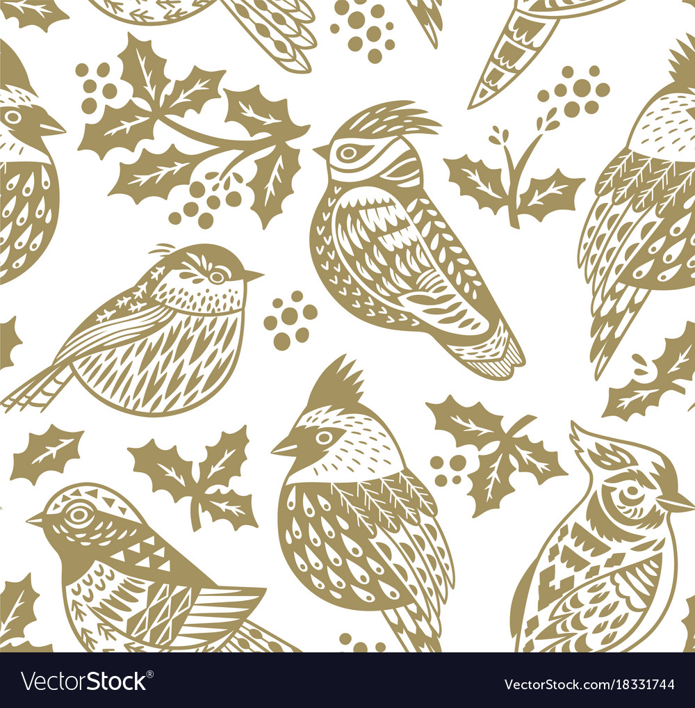Winter seamless pattern with decorative birds in Vector Image