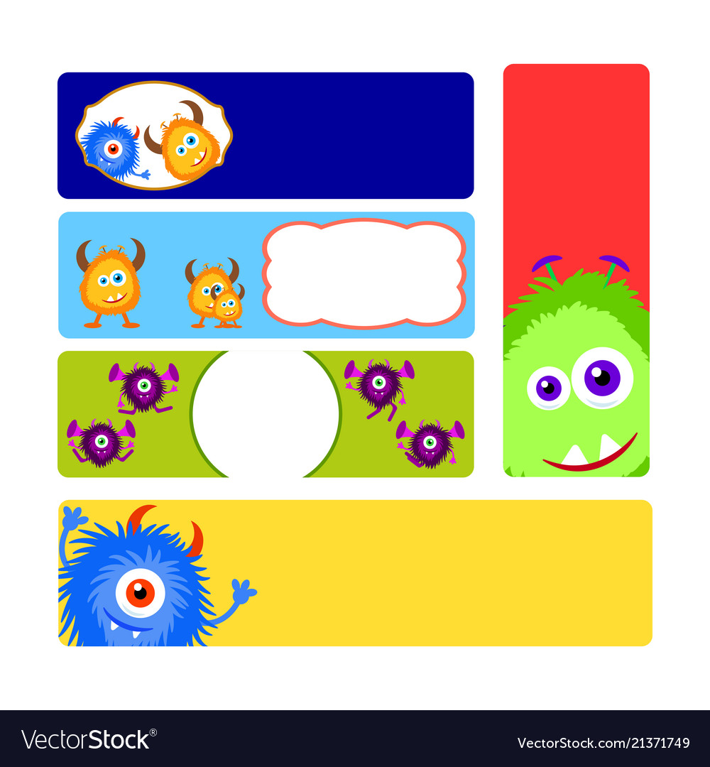 Collection monsters party banner cartoon style Vector Image