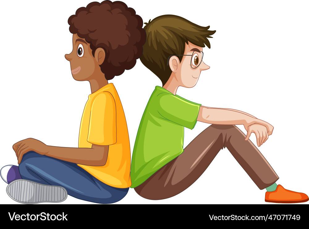 Two teenage boys sitting back Royalty Free Vector Image