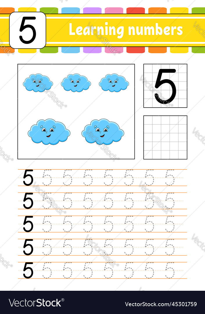 Trace and write numbers handwriting practice Vector Image