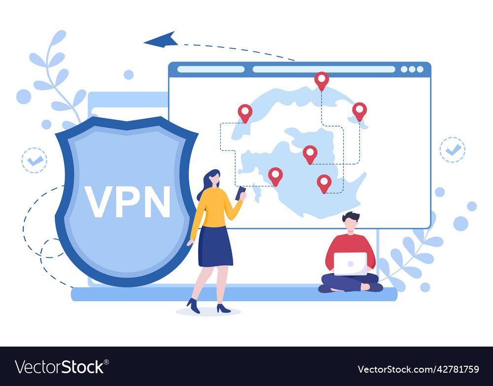 Vpn or virtual private network service cartoon Vector Image Vpn or virtual private network service cartoon Vector Image