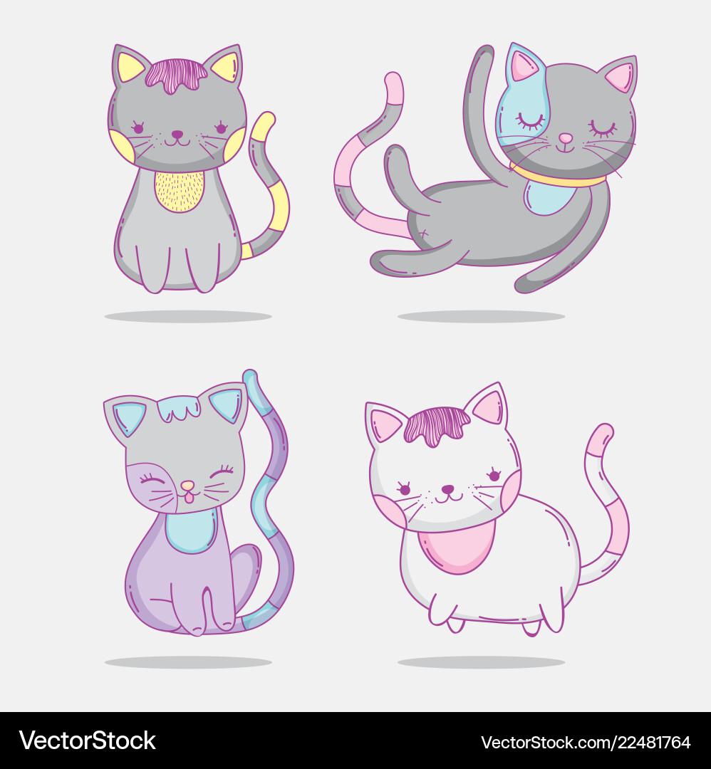 Set cute cats pet animals Royalty Free Vector Image