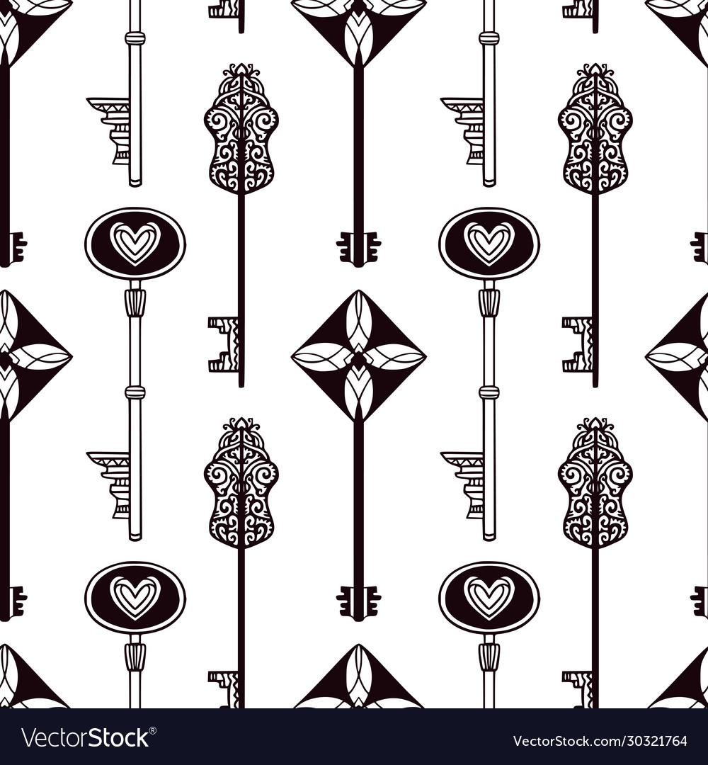 Vintage keys pattern printable repeating design Vector Image