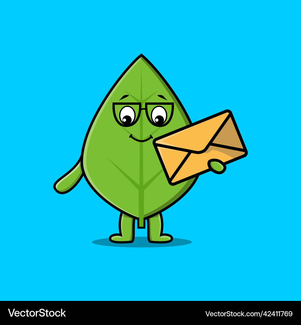 Cute cartoon green leaf holding envelope Vector Image