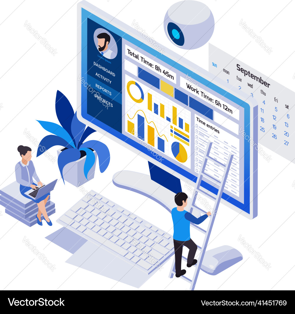 Distant work management composition Royalty Free Vector