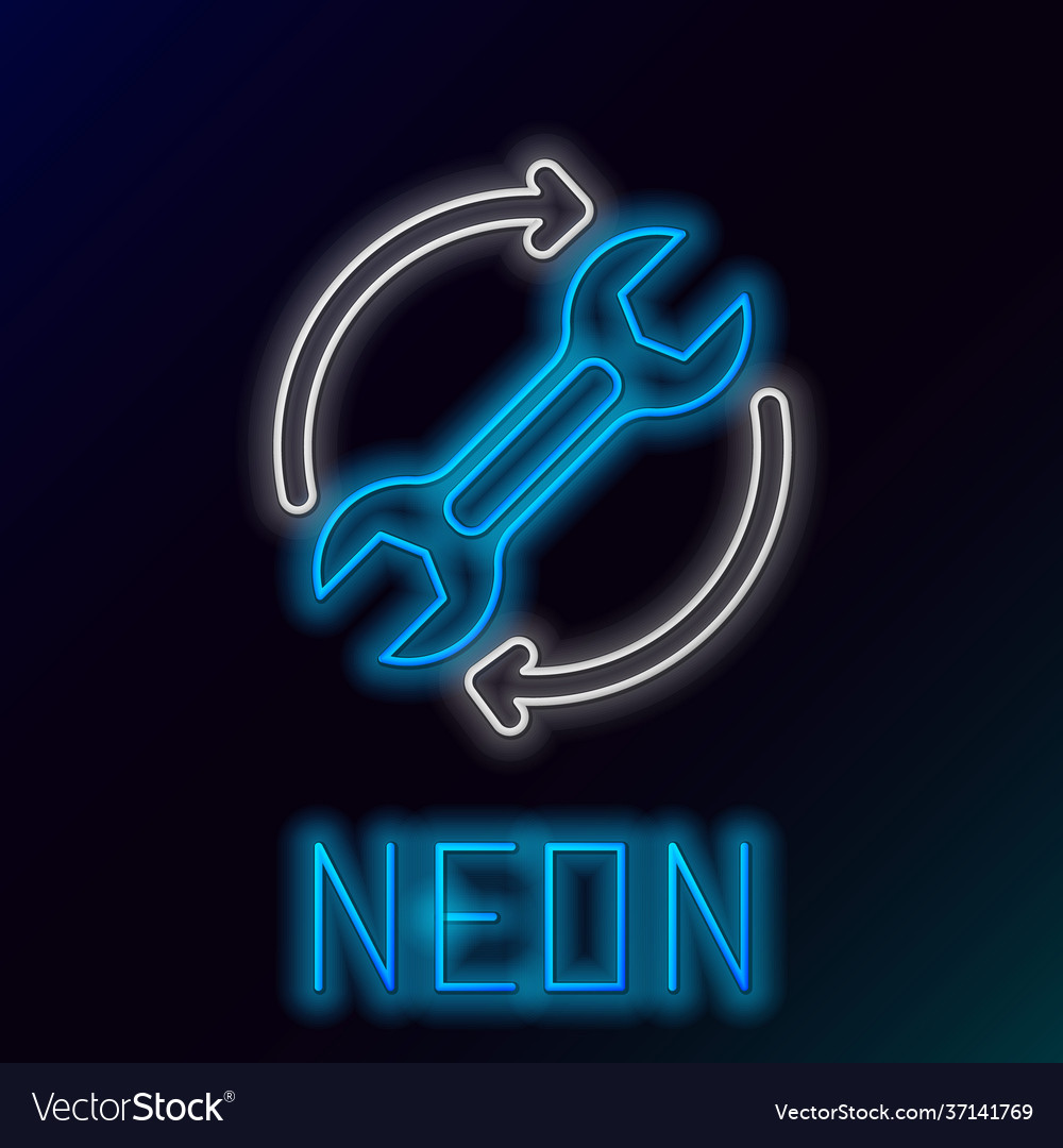 Glowing neon line wrench spanner and arrows Vector Image Glowing neon line wrench spanner and arrows Vector Image