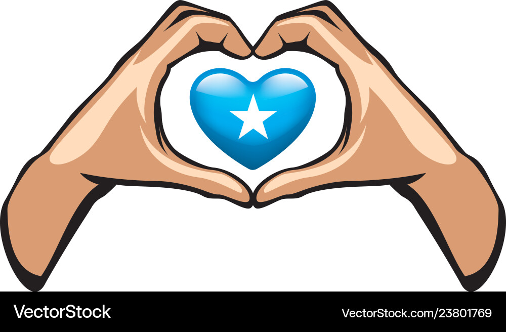 Somalia flag and hand on white background Vector Image