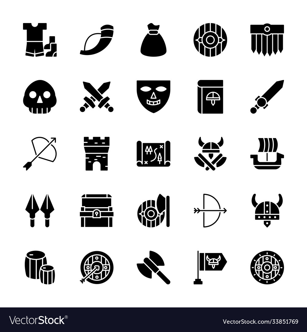 Viking elements solid icons Royalty Free Vector Image