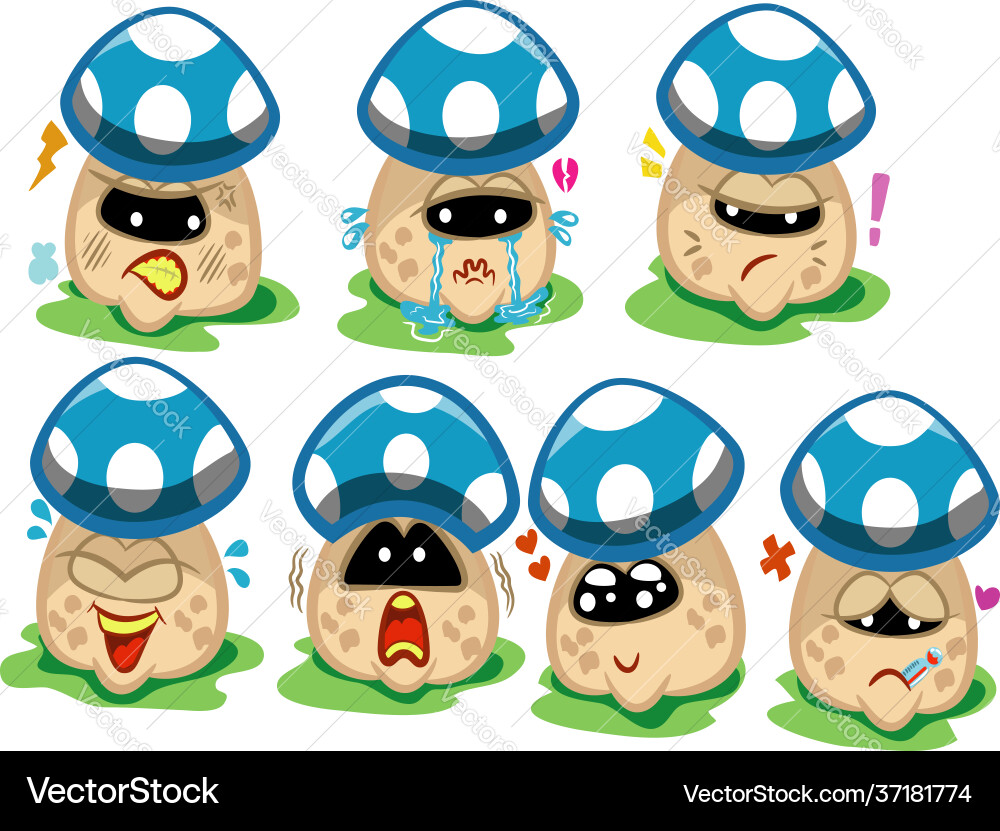 Mushroom faces expressions emoticons art Vector Image