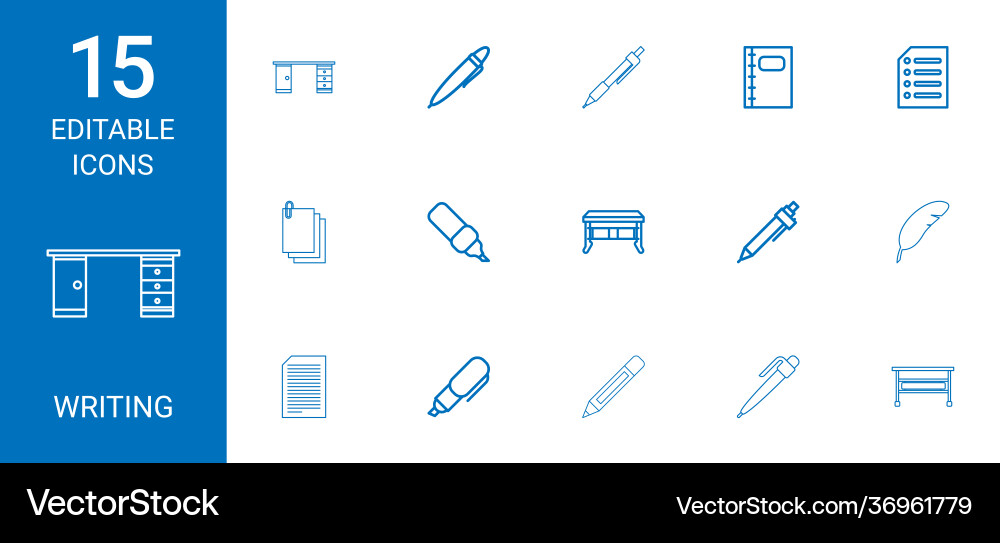 15 writing icons Royalty Free Vector Image - VectorStock
