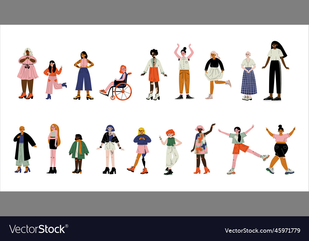 Body positive and beauty diversity set Royalty Free Vector