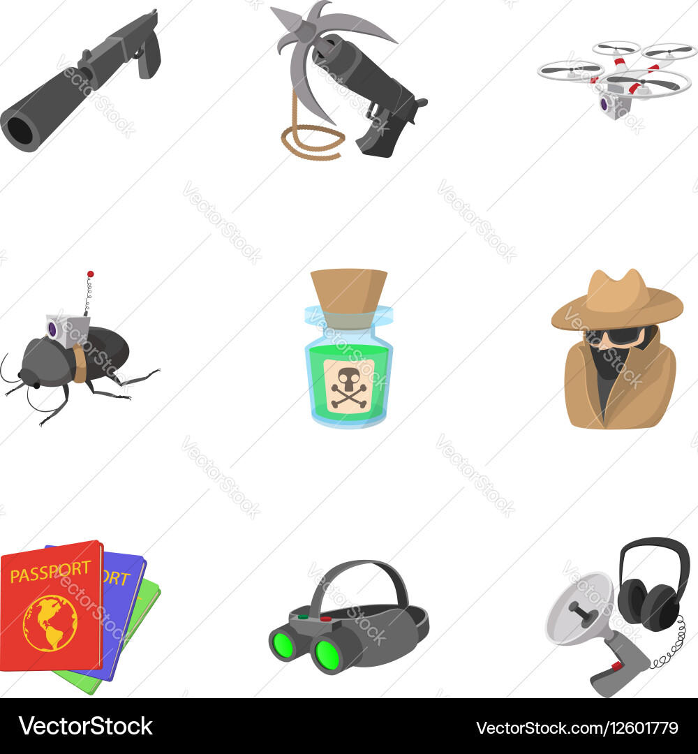 Spy icons set cartoon style Royalty Free Vector Image