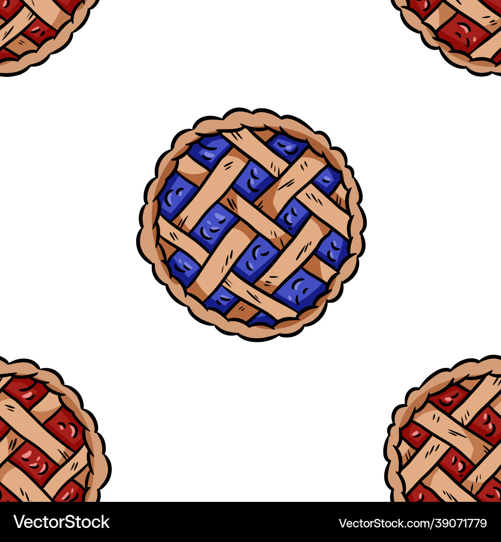 Tasty pie doodles seamless pattern cute cartoon Vector Image