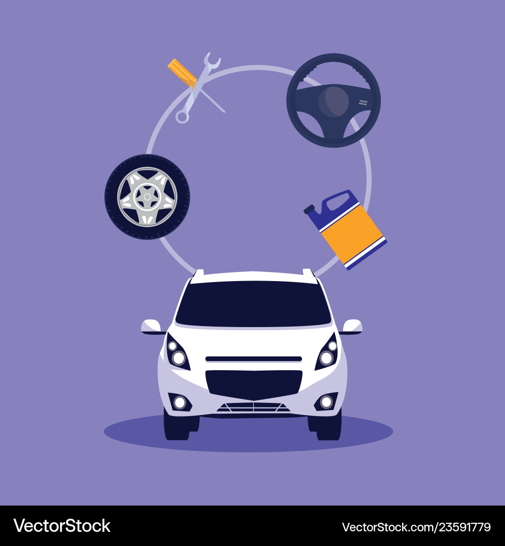 White car in maintenance workshop Royalty Free Vector Image