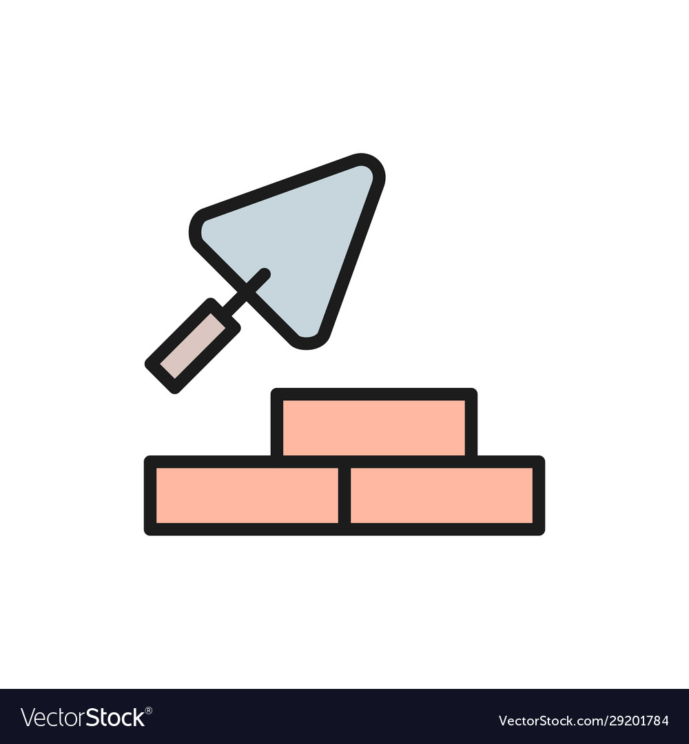 Bricks with building trowel brickwork flat color Vector Image Bricks with building trowel brickwork flat color Vector Image
