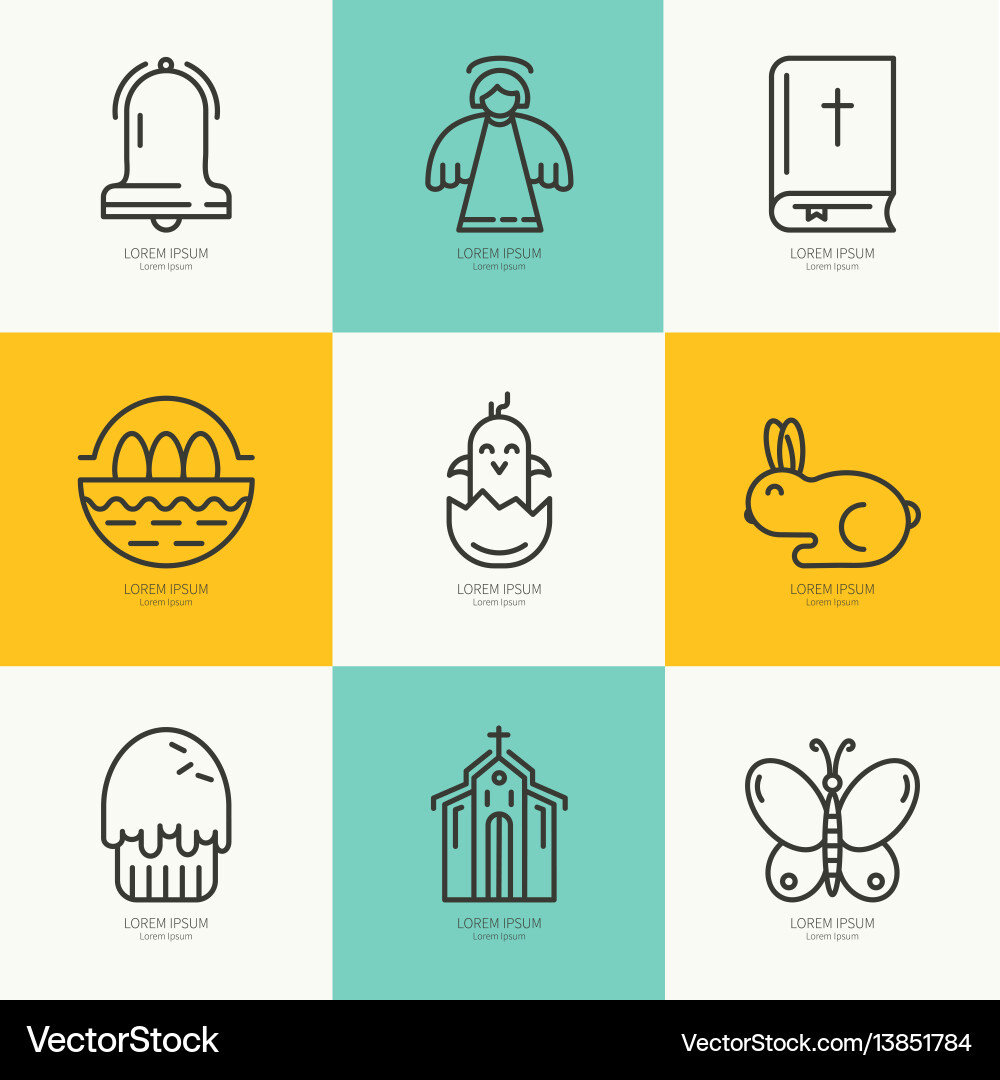 Linear icons with symbols of easter Royalty Free Vector