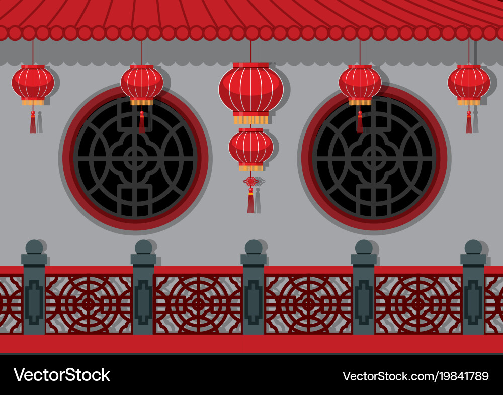 Chinese theme background with lanterns on wall Vector Image