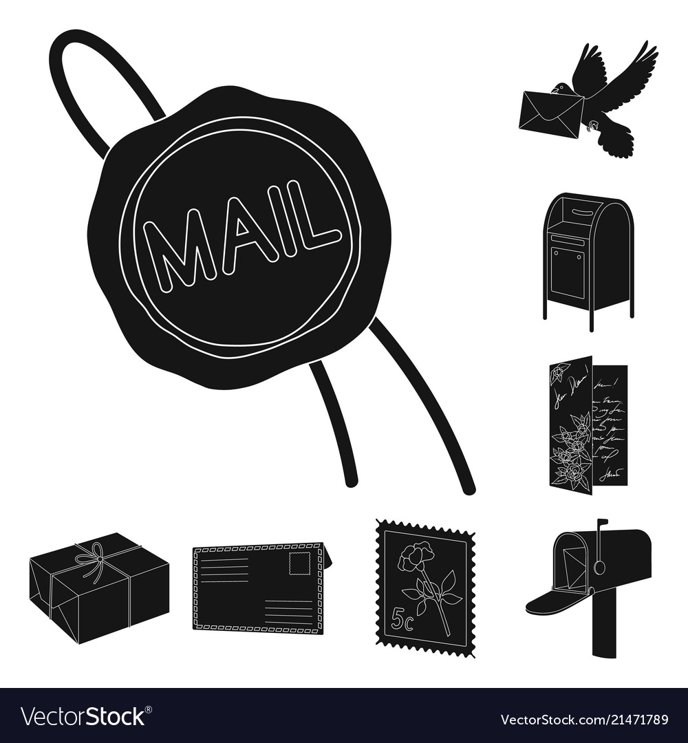 Mail and postman black icons in set collection Vector Image