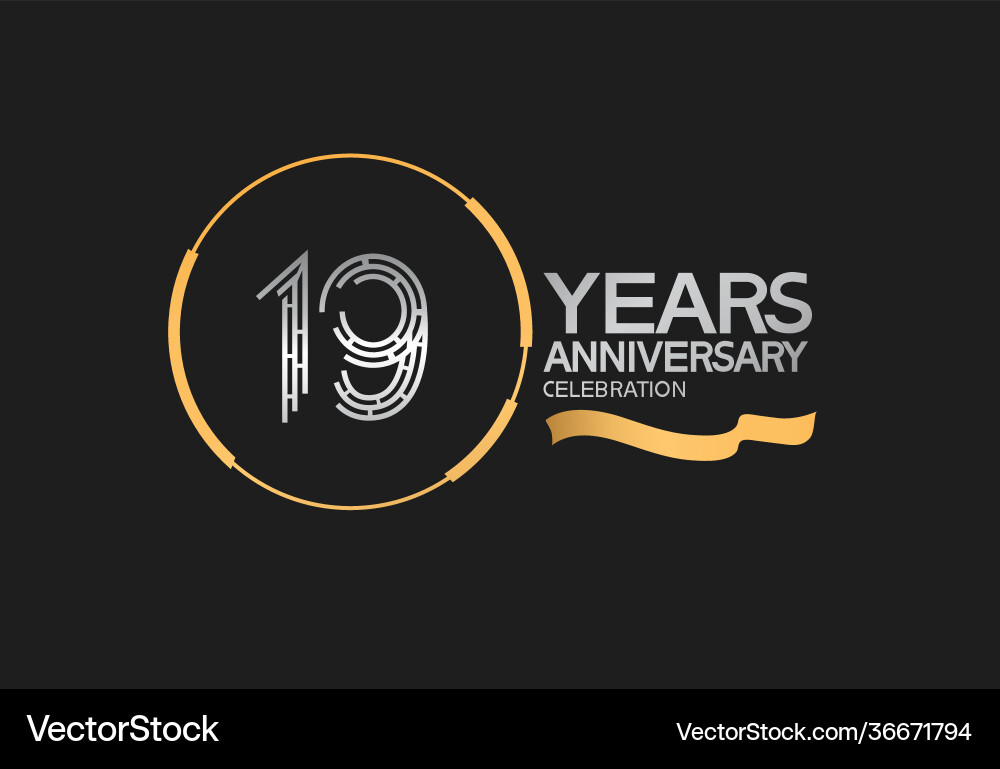 19 years anniversary logotype style with silver Vector Image