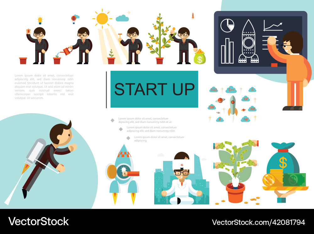 Flat startup and investment composition Royalty Free Vector