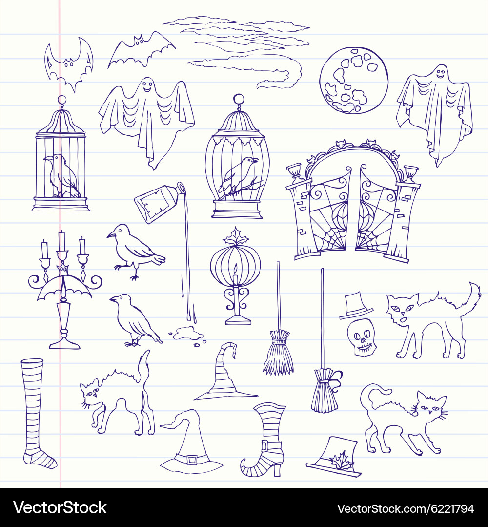Halloween notebook set with hand drawn elements Vector Image