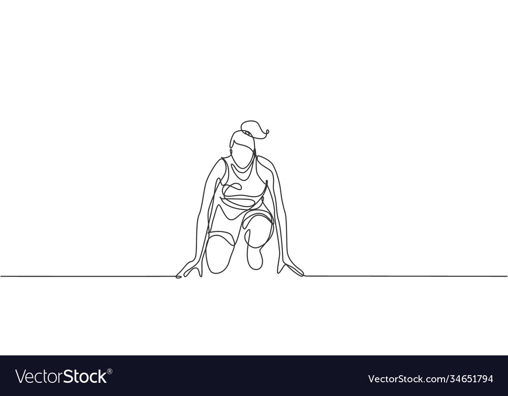 One single line drawing young energetic woman Vector Image
