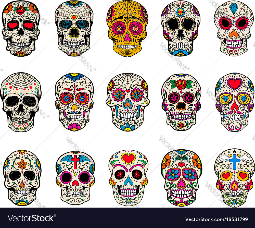 15 Day Of The Dead Sugar Skull Designs Royalty Free Vector