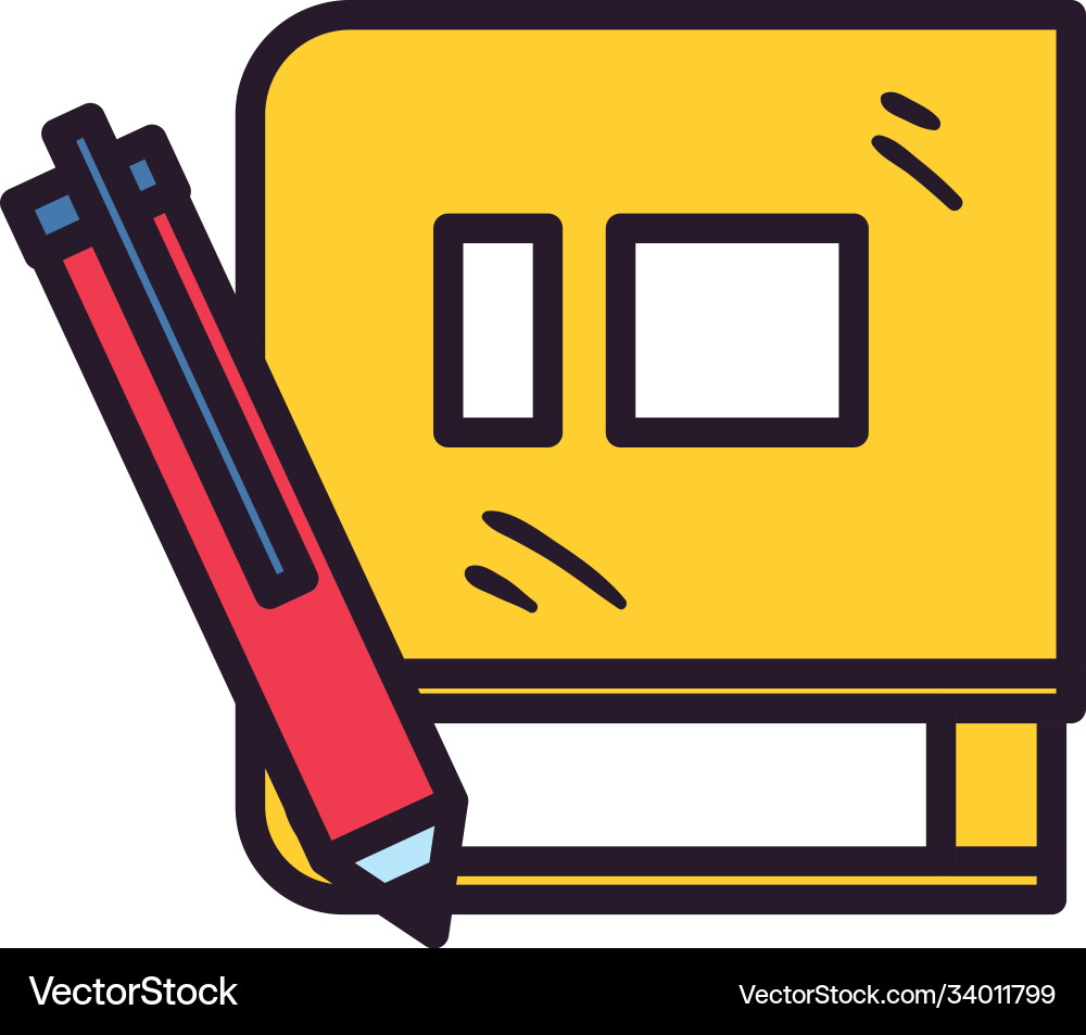 Book with pen line and fill style icon Royalty Free Vector