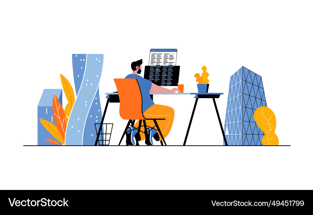 Programmer workplace web concept with people Vector Image