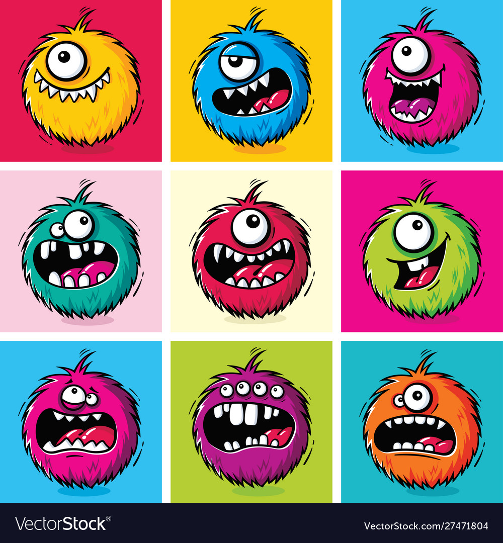 Set Funny Cartoon Furry Monsters Royalty Free Vector Image