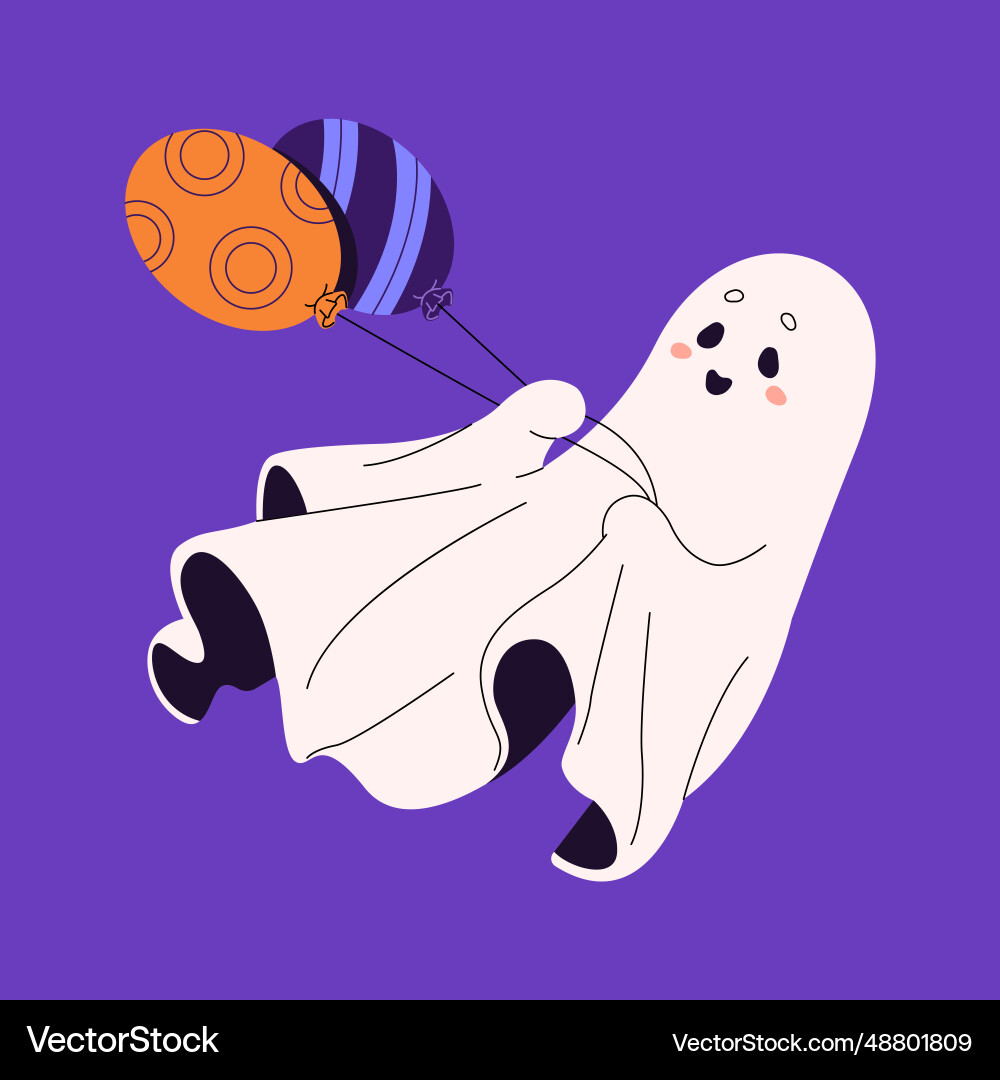 Cute halloween ghost holds in hands play Vector Image