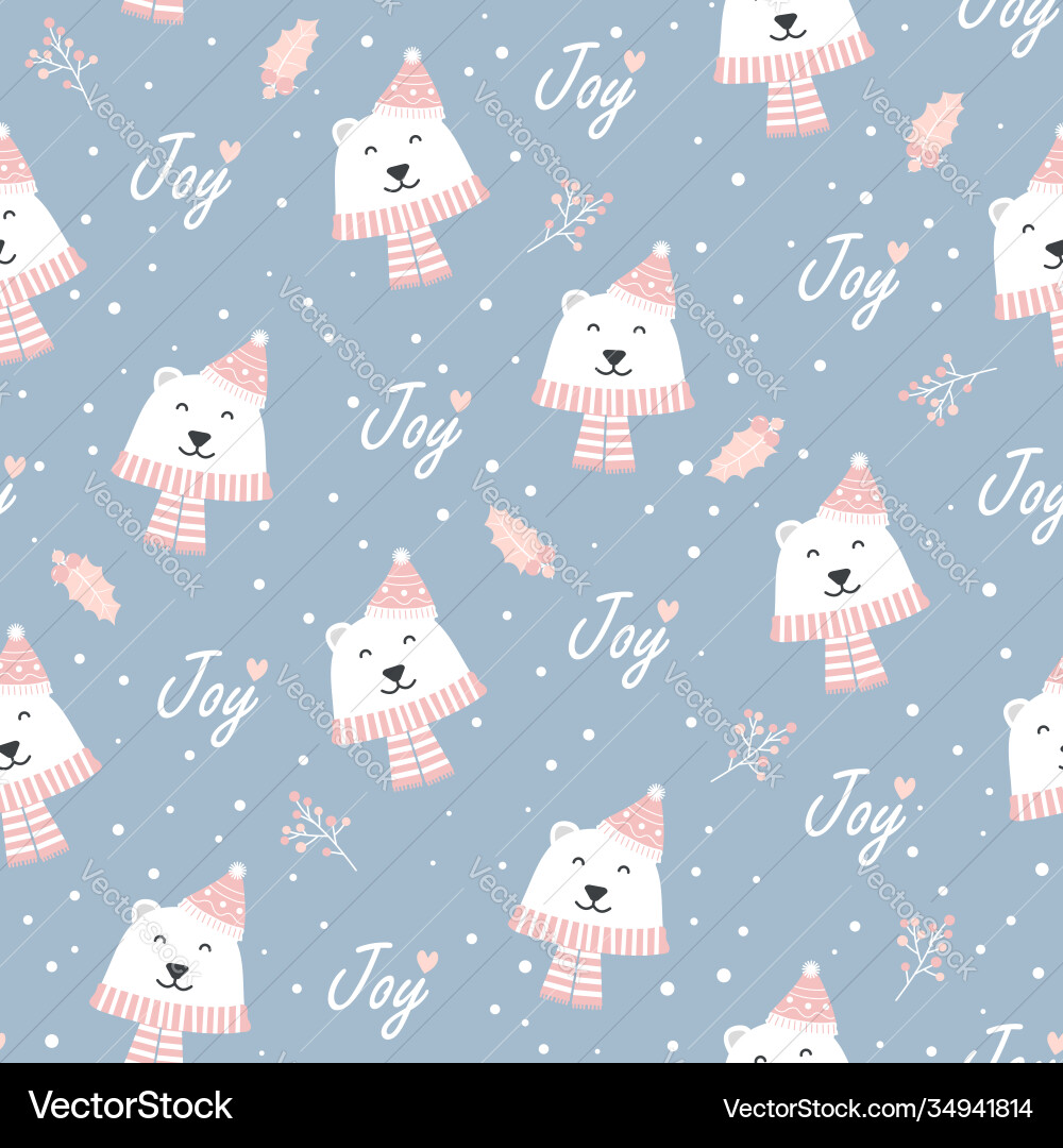 Christmas seamless pattern with polar bear Vector Image