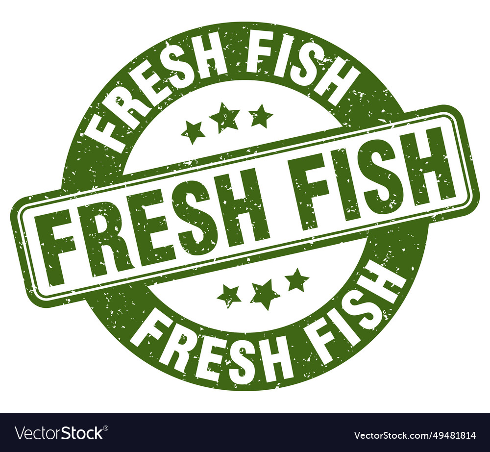 Fresh fish stamp label round grunge Royalty Free Vector