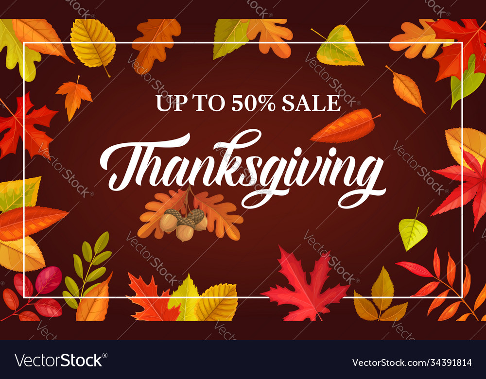 Thanksgiving day sale poster autumn leaves Vector Image