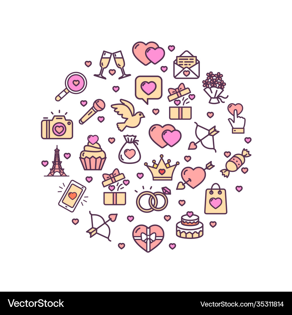 Valentine love sign round design template thin Vector Image