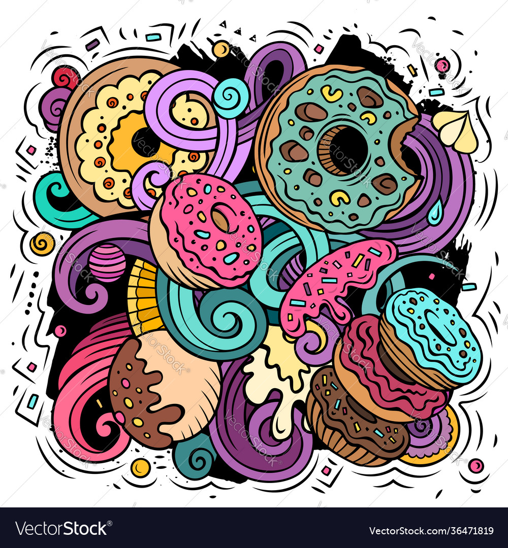 Donuts hand drawn doodles Royalty Free Vector Image