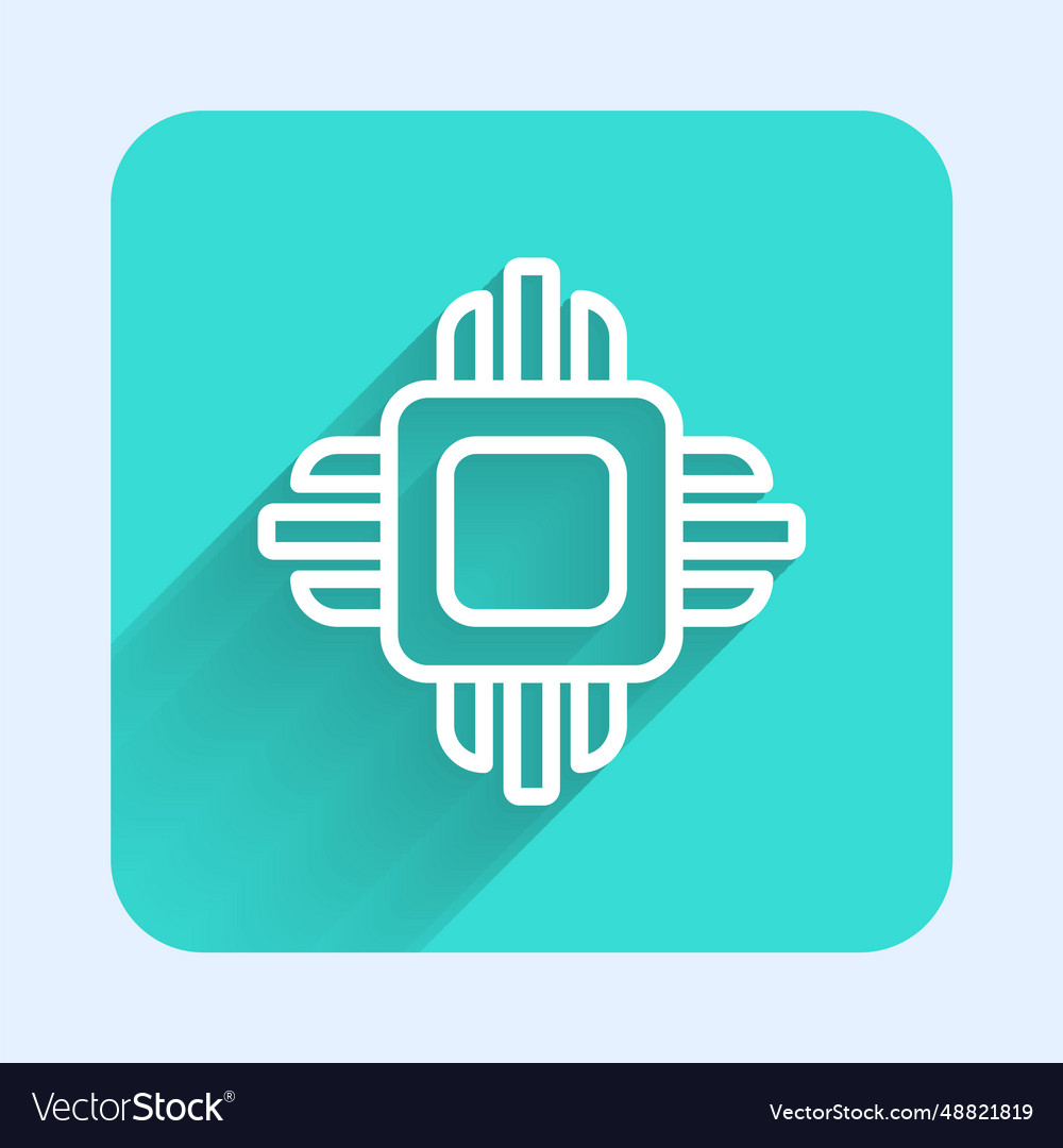 White Line Computer Processor With Microcircuits Vector Image