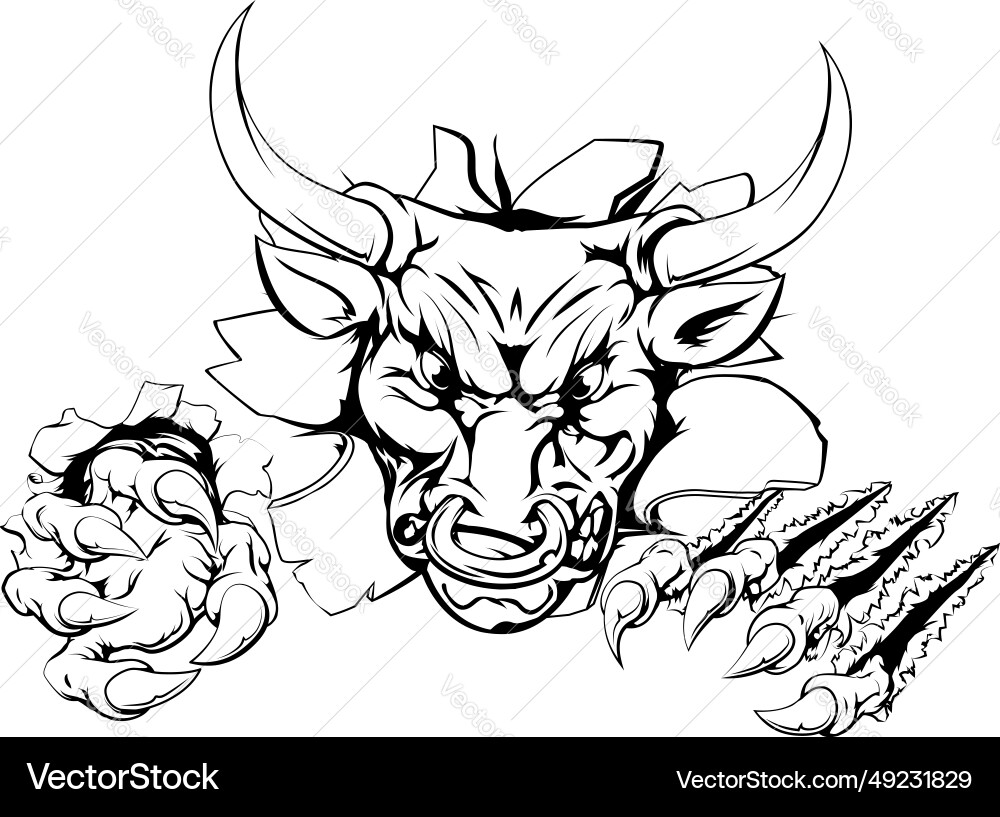 Bull ripping through background Royalty Free Vector Image