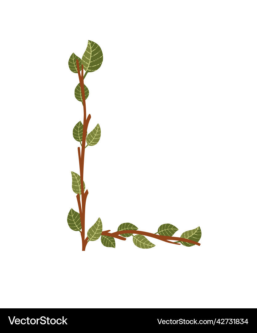 Letter l brown tree branches with green leaves Vector Image