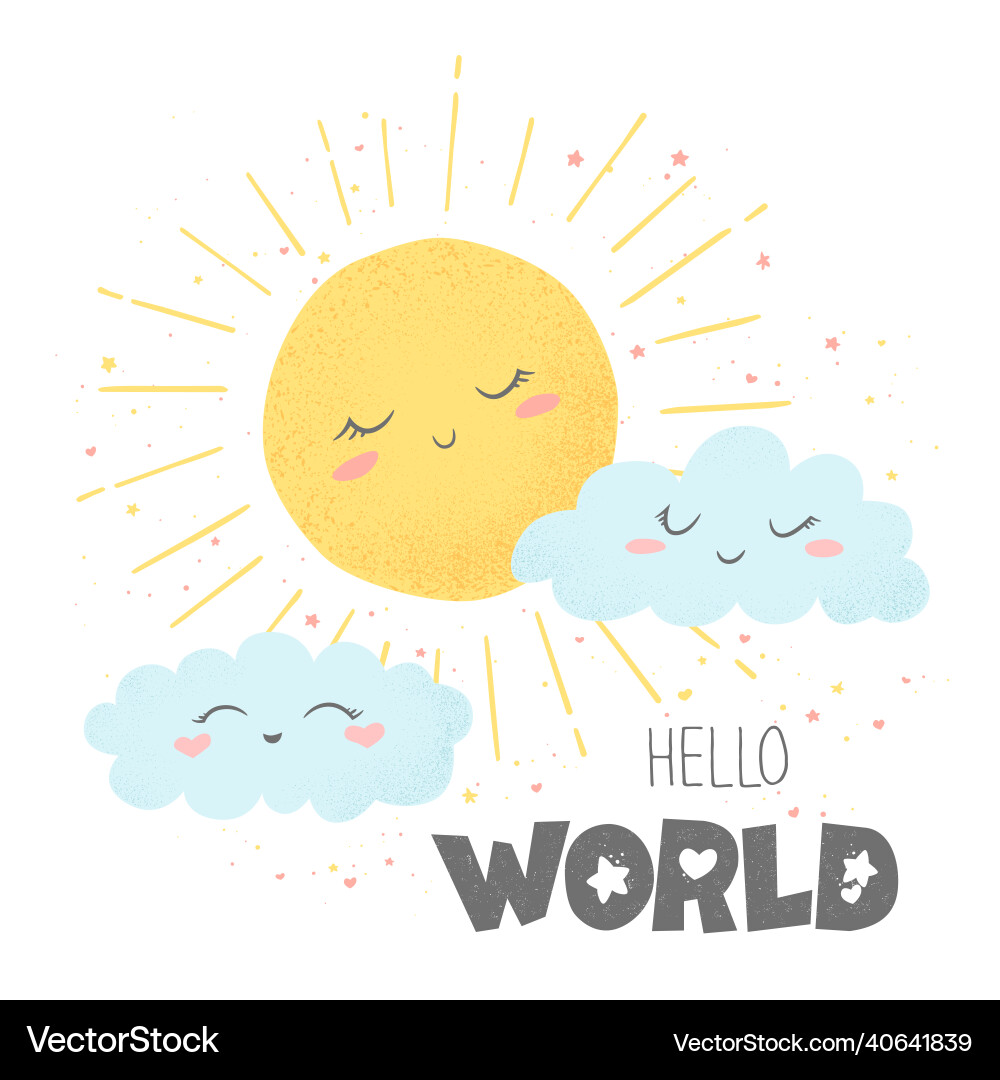 Cute cartoon sun clouds and lettering Royalty Free Vector