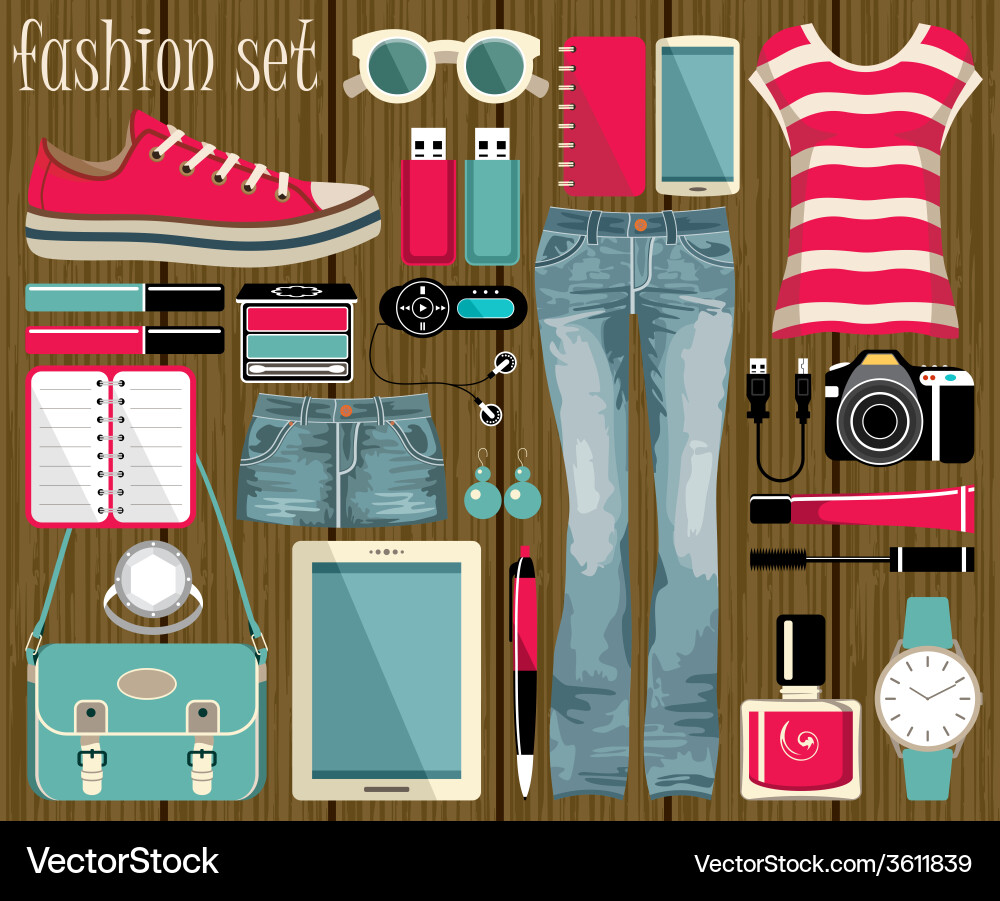 Fashion set in a style flat design Royalty Free Vector Image
