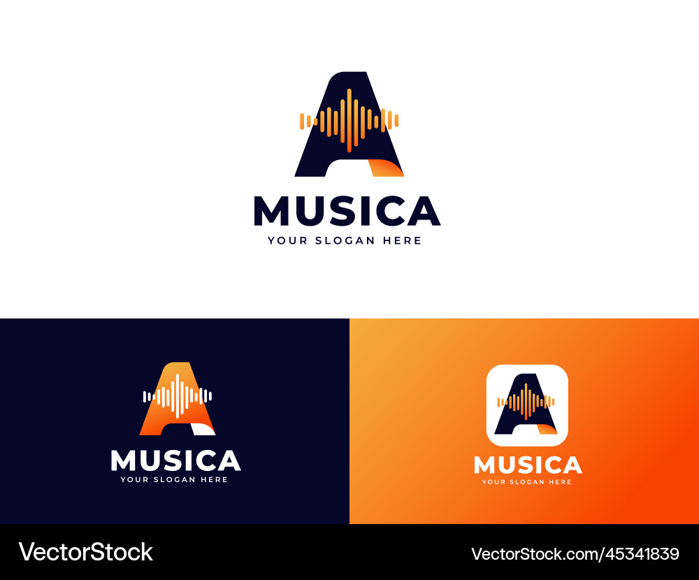 Letter a logo design with sound wave icon Vector Image