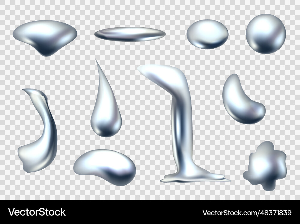 Metal droplets 3d chrome drops mercury liquid Vector Image