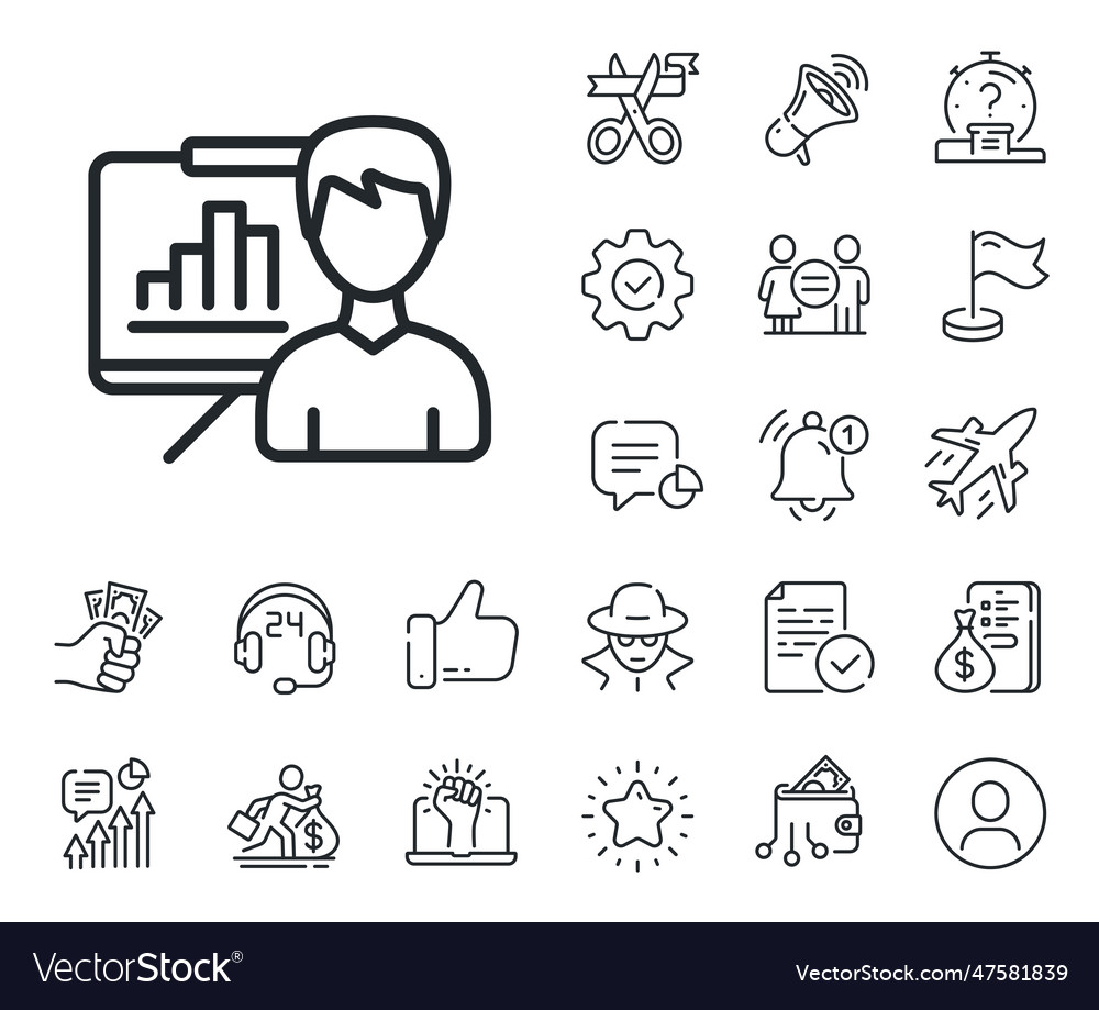 Presentation board line icon column graph sign Vector Image