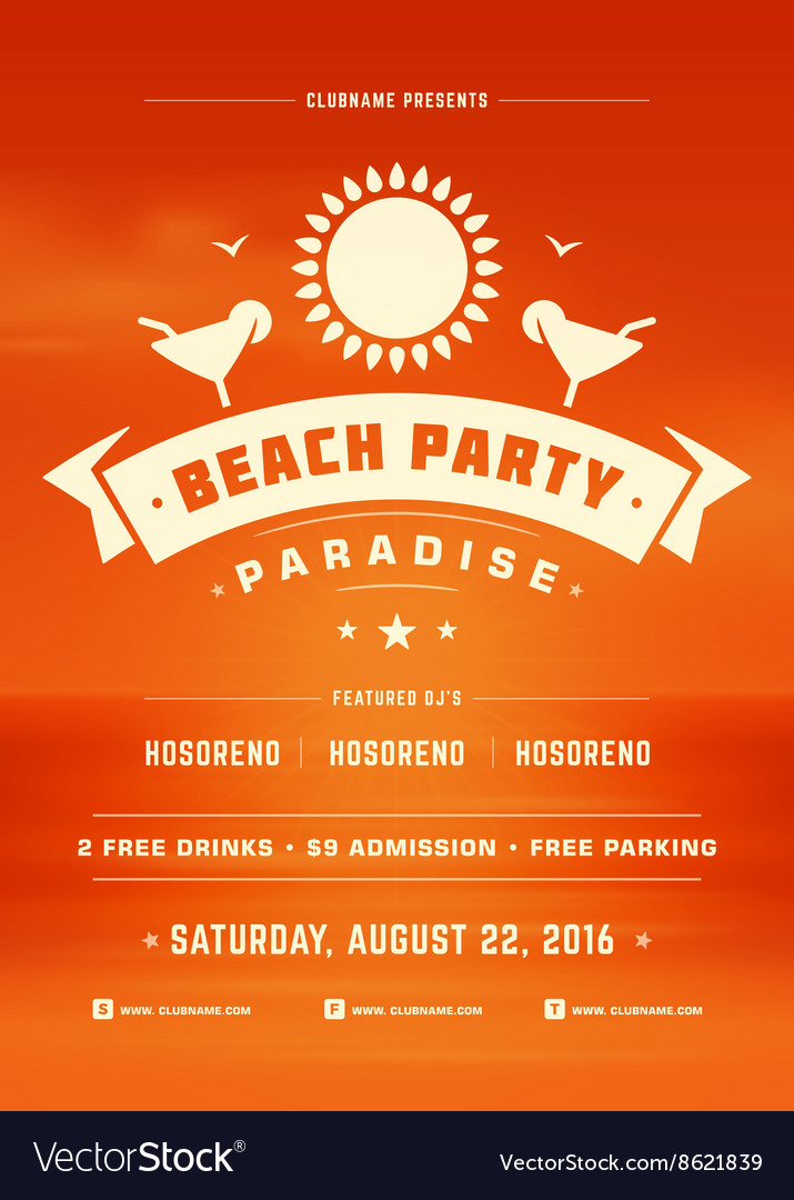 Summer Holidays Beach Party Typography Poster Vector Image
