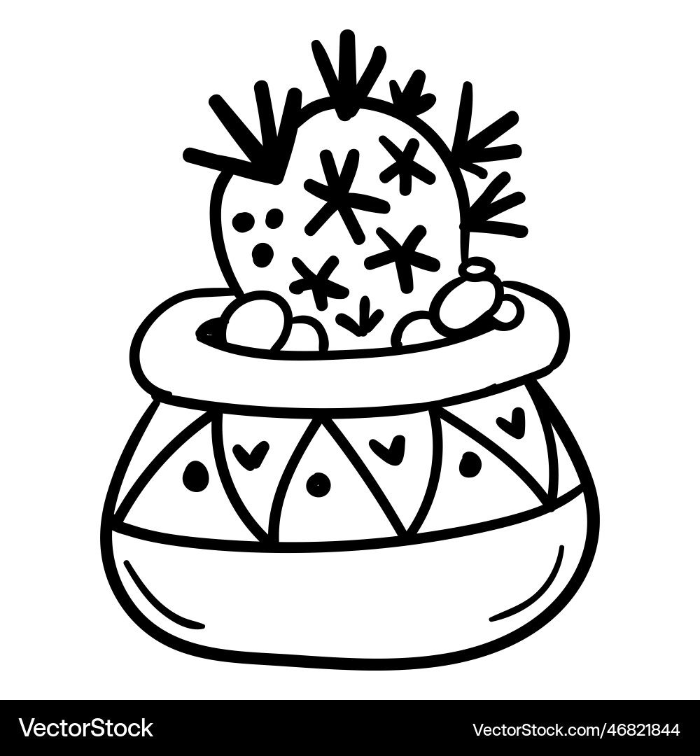 Cactus plant pot outline Royalty Free Vector Image