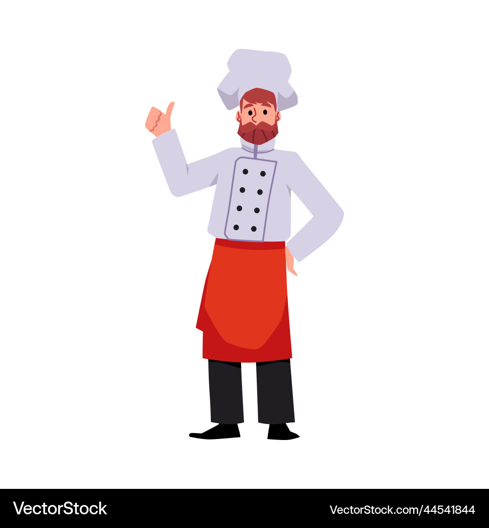 Cook chef in restaurant uniform with thumb up Vector Image