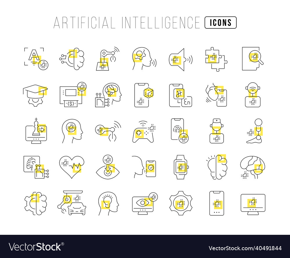 Set of linear icons of artificial intelligence Vector Image