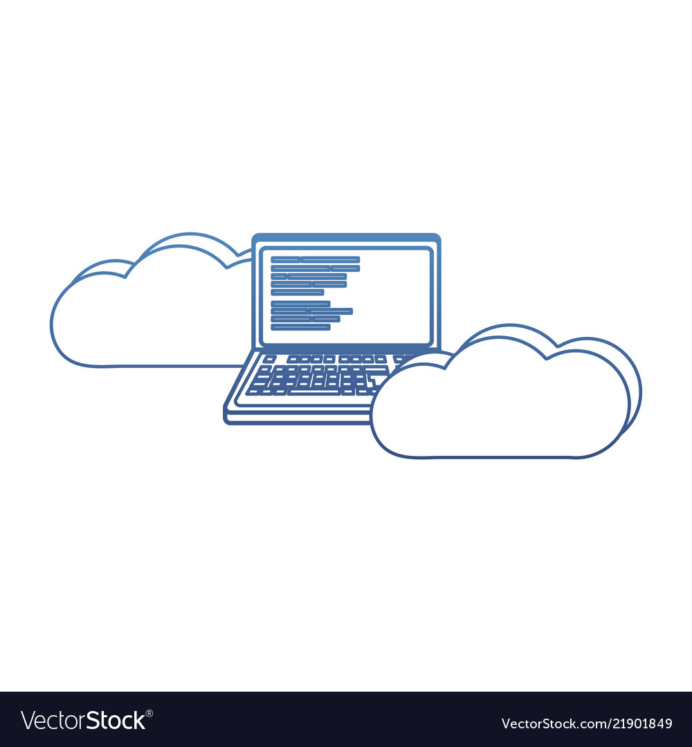Degraded outline data cloud with laptop and code Vector Image