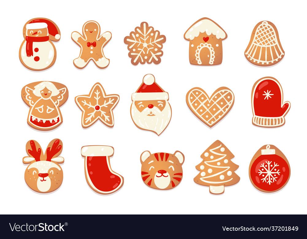 Gingerbread christmas cute cookies set Royalty Free Vector